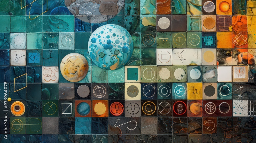 Artistic representation of the periodic table with annotations for each ...