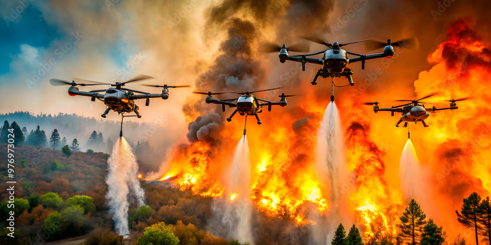 Firefighting drones equipped with chemical sprayers used to control ...