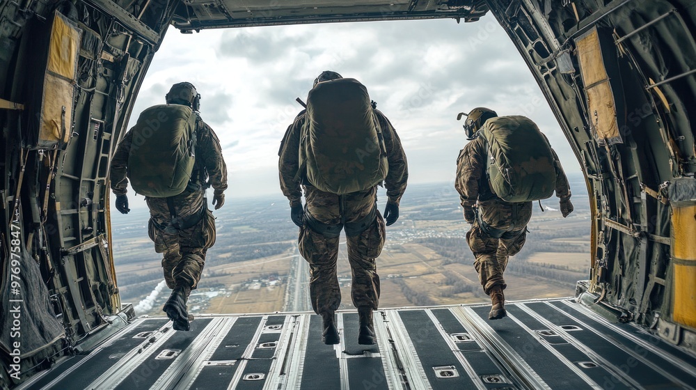 Paratroopers preparing for a jump Stock Photo | Adobe Stock