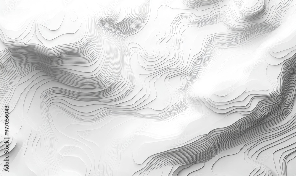 Abstract white topographic map background featuring curved lines and ...