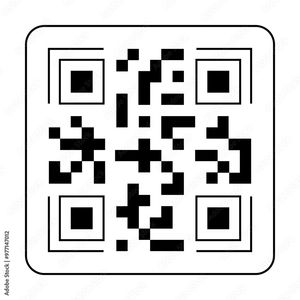 Black and white QR code with square patterns on a white background ...