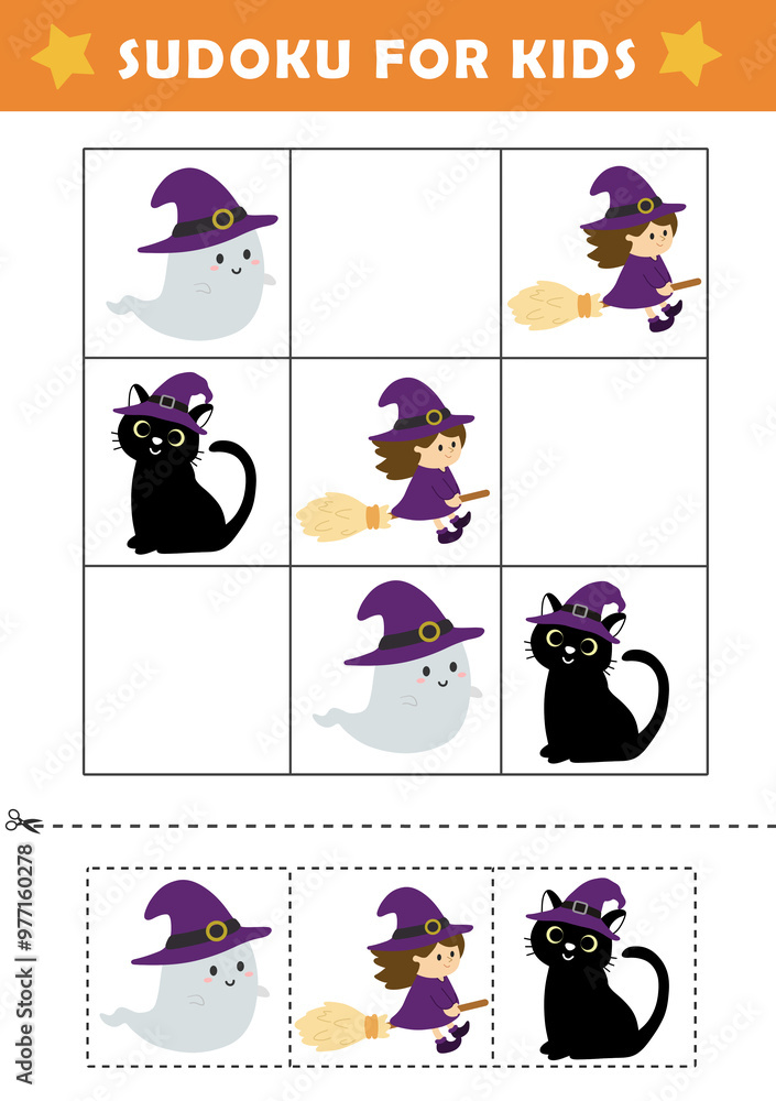 Ilustração Sudoku logical reasoning activity for kids. Fun sudoku ...