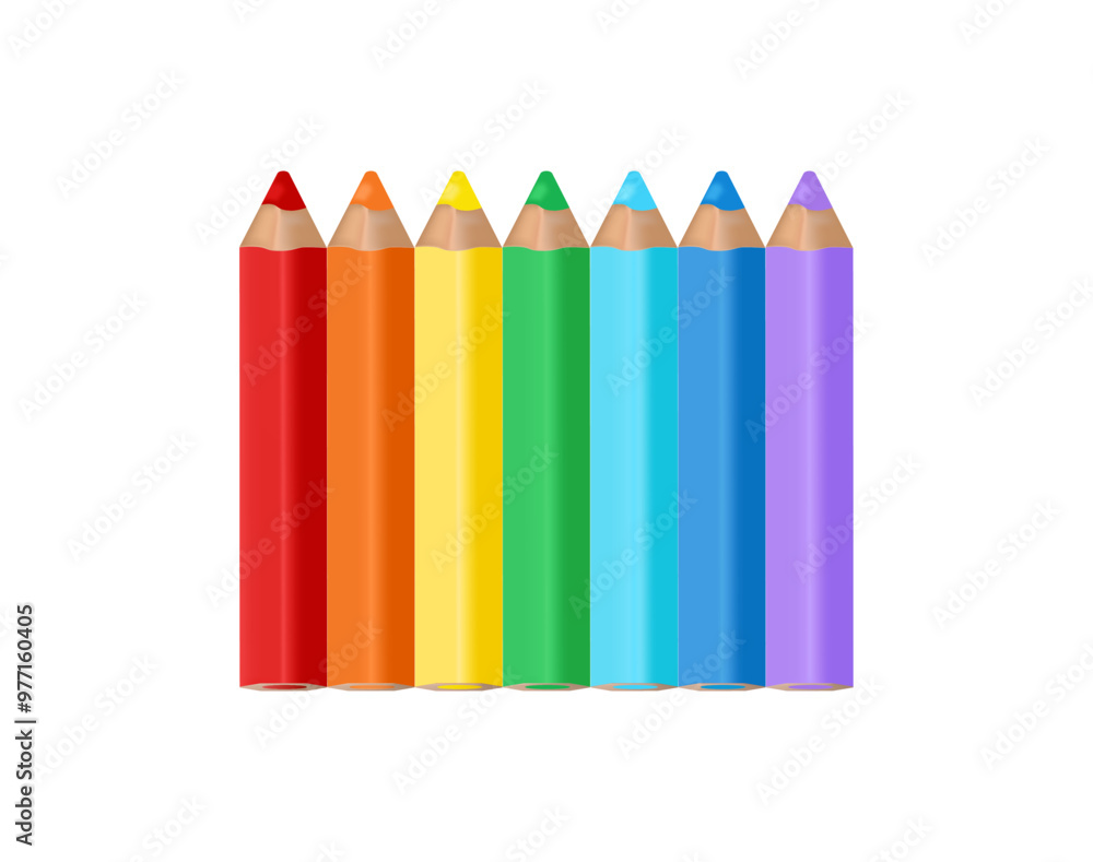 Colored pencils. Seven colors of the rainbow. Color palette. Used for ...