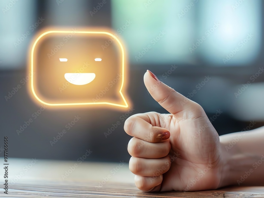 chat bubble with an excited customer emoji engaging with brand support ...