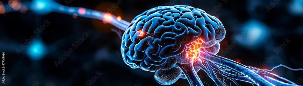 Schematic diagram of the human nervous system, realistic, brain, spinal ...