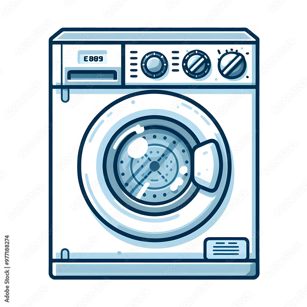 simple washing machine flat line illustration front view isolated on ...