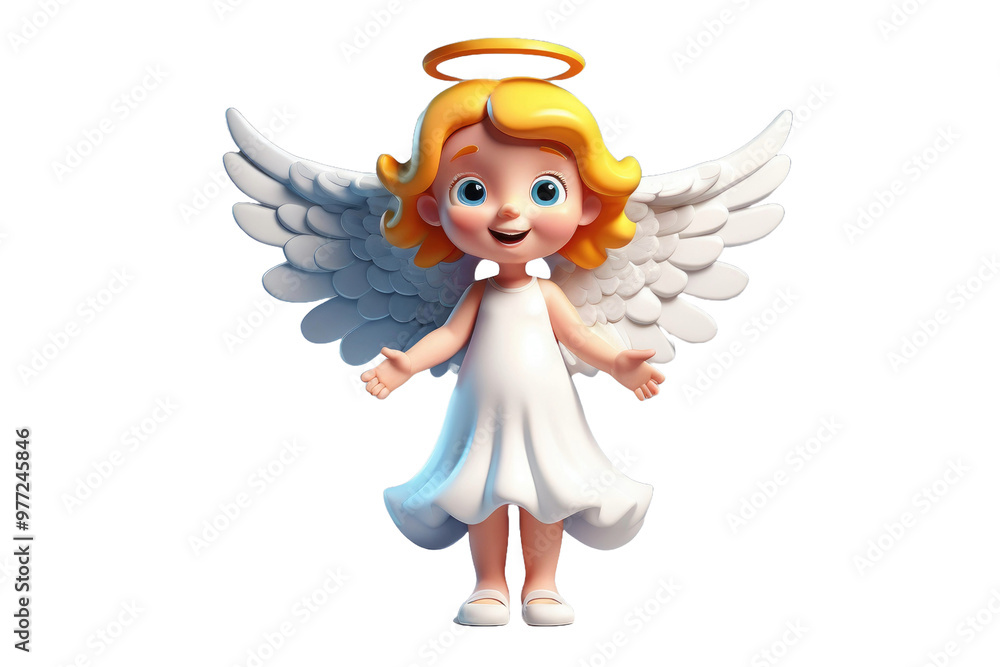 Cartoon angel, 3D high-quality model, situated centrally against a ...