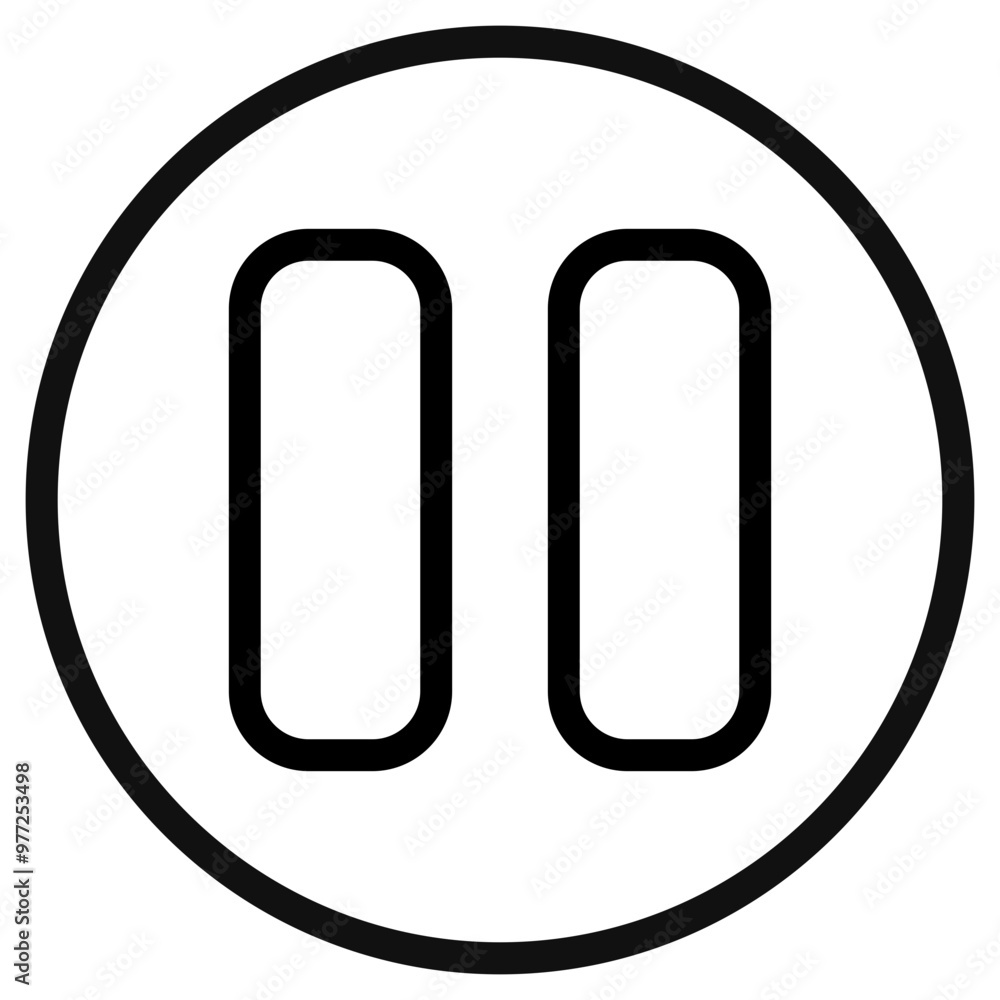 Editable vector pause button icon. Black, transparent white background ...