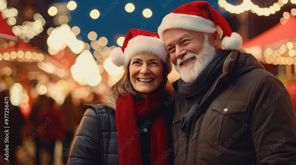 German elderly couple celebrating merry christmas in lighting ...