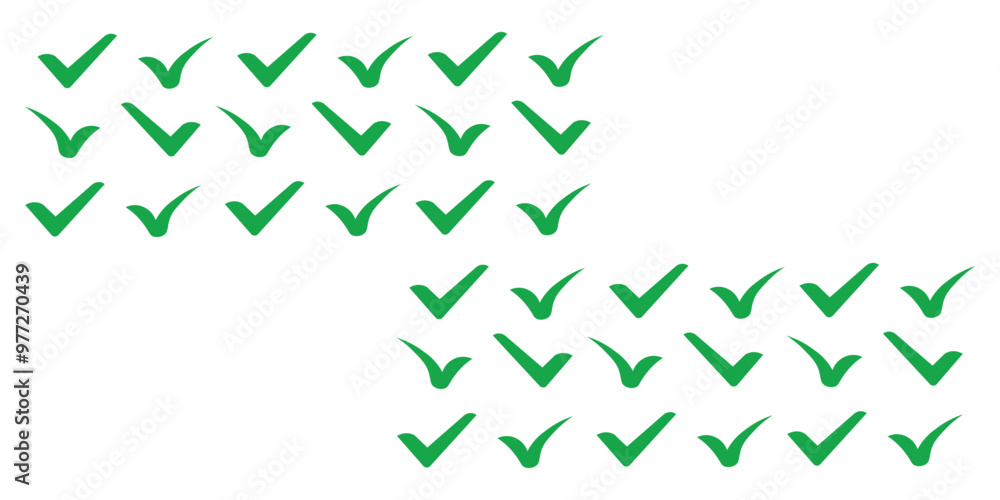 Vetor Green check mark icon set, hand-drawn checkmark illustration ...