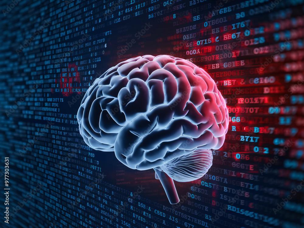 image features human brain illuminated against backdrop of glowing ...