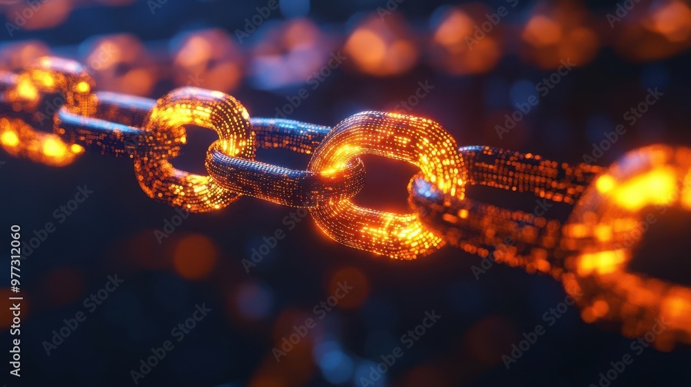 Cybersecurity protocol visualized as a glowing chain of interconnected ...