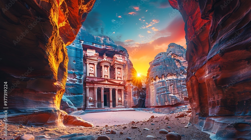 Ancient Petra rock-cut architecture, Treasury building: The iconic rock ...