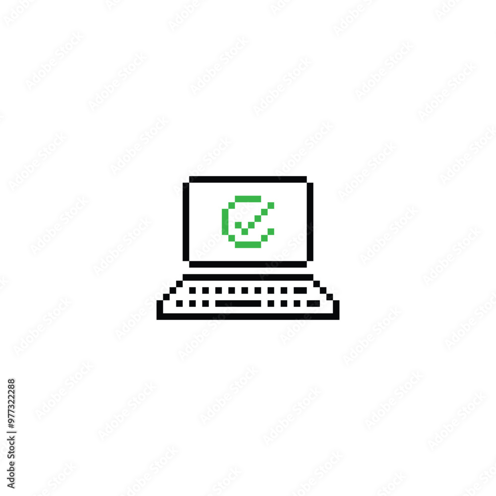 Vector de Stock pixel laptop with checkmark icon. Vector pixel art ...