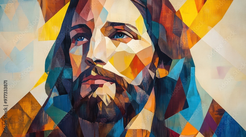Jesus Christ in abstract art forms, where His figure is depicted ...