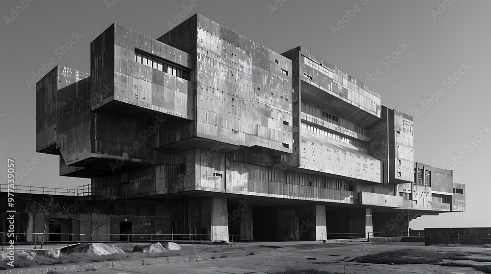 Brutalist concrete government building, imposing structure: An imposing ...