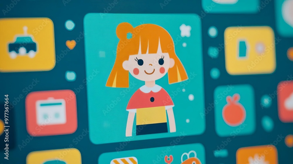 Educational software UI for kids, vibrant colors, playful icons, user ...