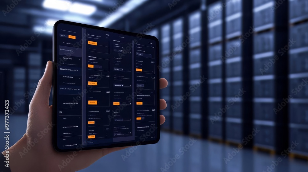 Inventory management UI, industrial style, monochrome design, dynamic ...