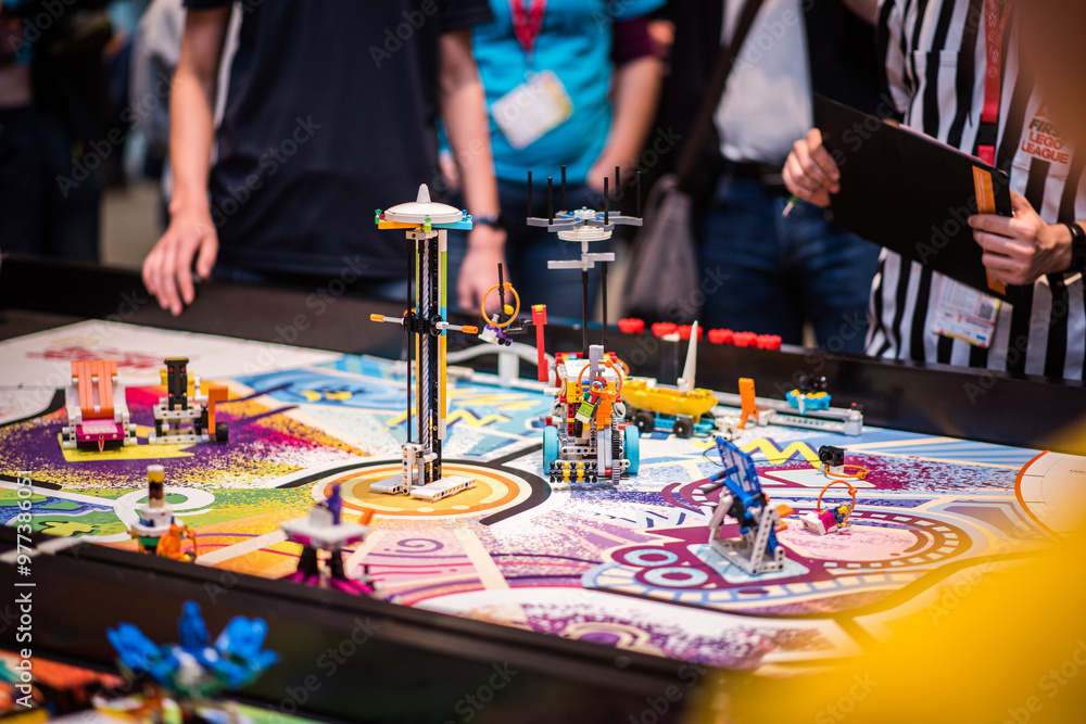 Bratislava, Slovakia - 03.09.2024: FLL - First Lego league structures ...