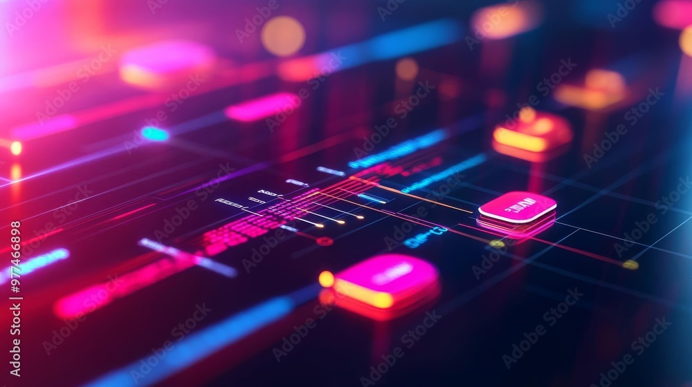 User experience roadmap planner, glowing milestones, holographic ...