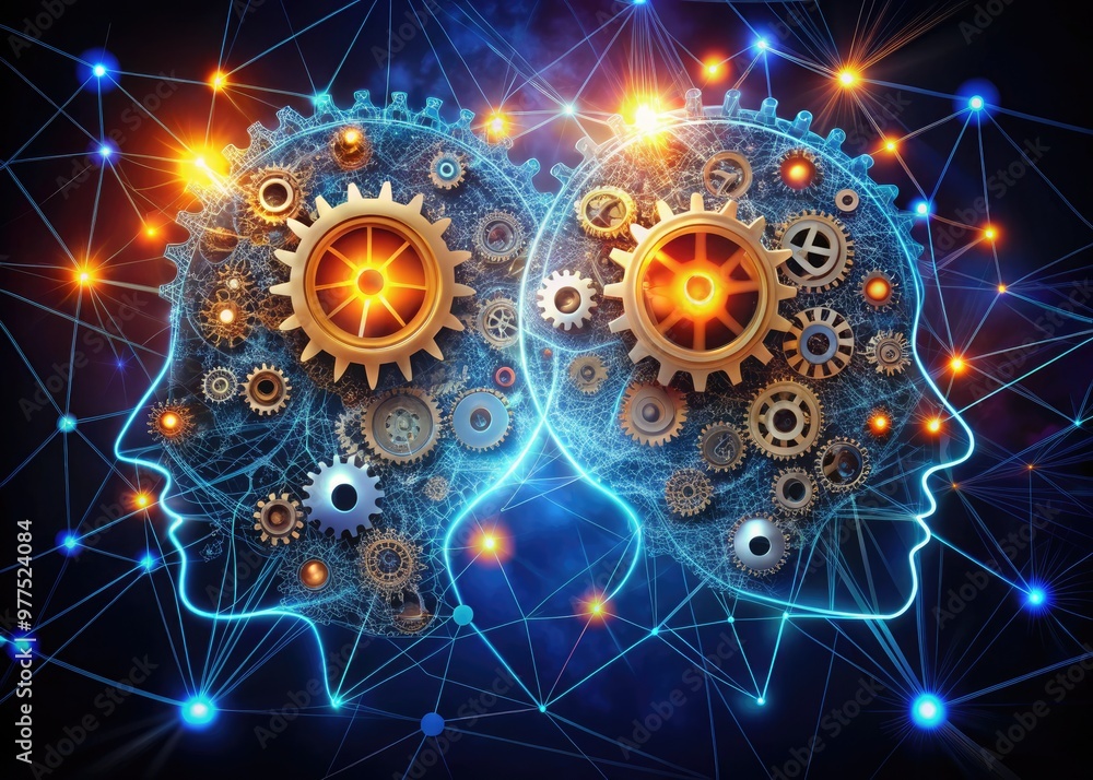 Vibrant neural connections and gears intertwine, symbolizing the ...