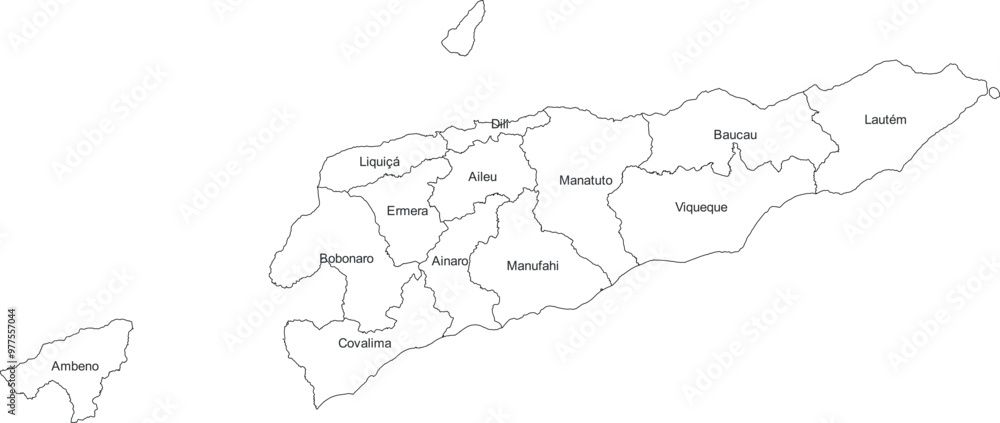EAST TIMOR MAP WITH DIVISIONS MAP 2D ILUSTRATION WITH DIVISIONS ...