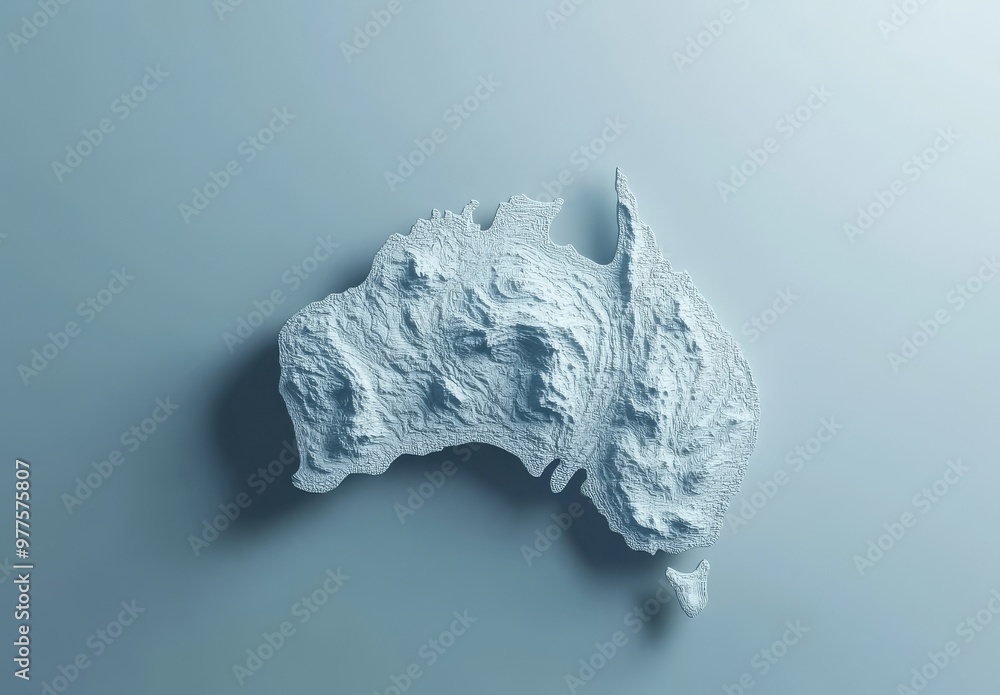 3D Australian map showing exaggerated topographic relief and borders ...