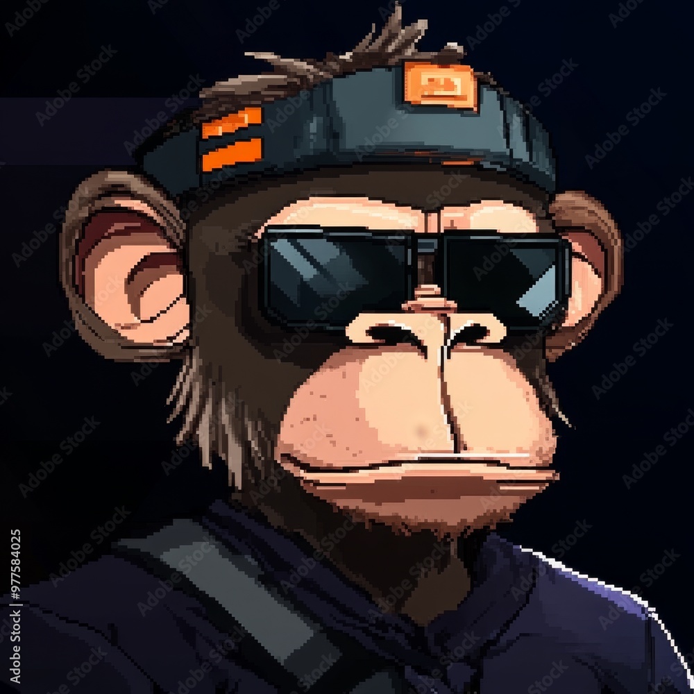 Trendy Pixel Art Monkey Portrait: Abstract NFT Design with American ...
