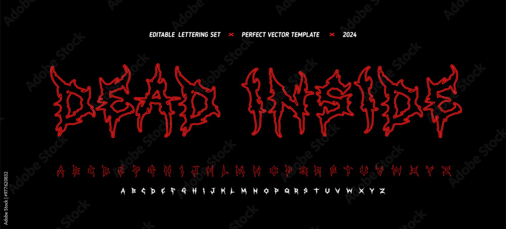Y2k Bloody Dark Lettering vector type font. Grunge style type font with ...