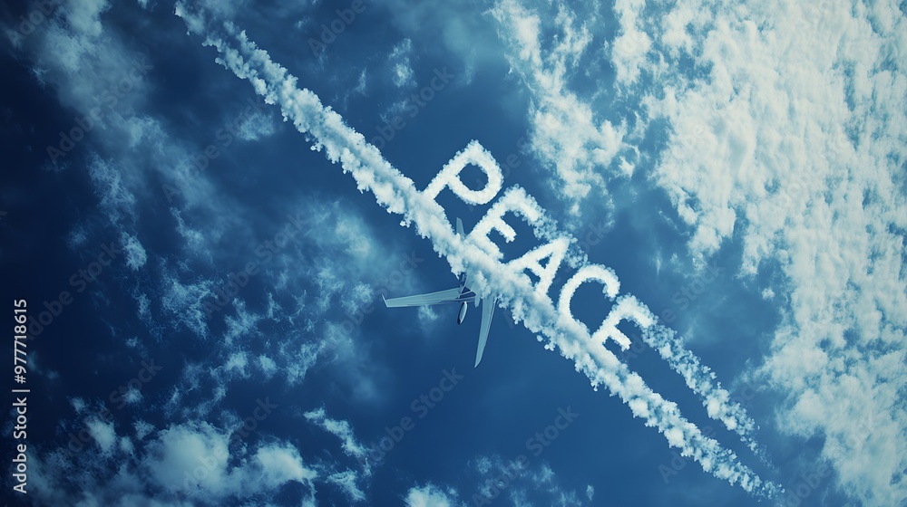 Airplane Writing with Smoke in the Blue Sky the Word, "Peace ...