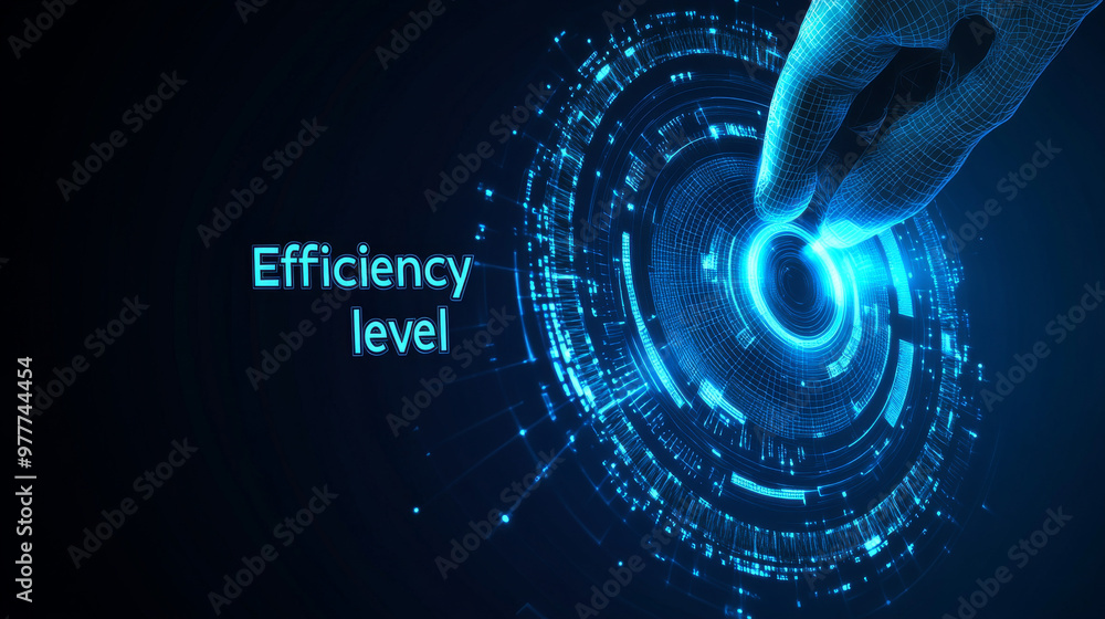 Efficiency level control knob. Wireframe hand adjusts the efficiency knob to the highest setting ...