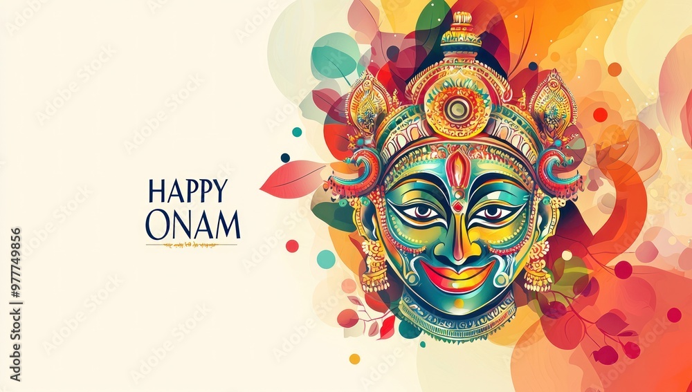Vector illustration of the happy Onam festival with a Kathakali mask in ...