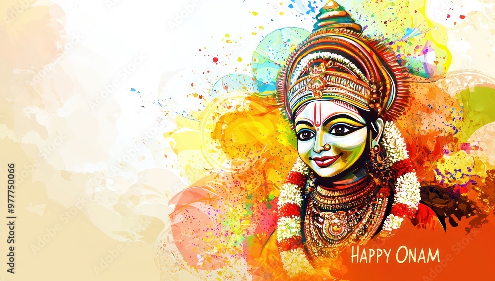 Vector illustration of the happy Onam festival with a Kathakali mask in ...