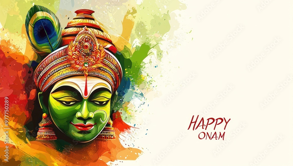 Vector illustration of the happy Onam festival with a Kathakali mask in ...