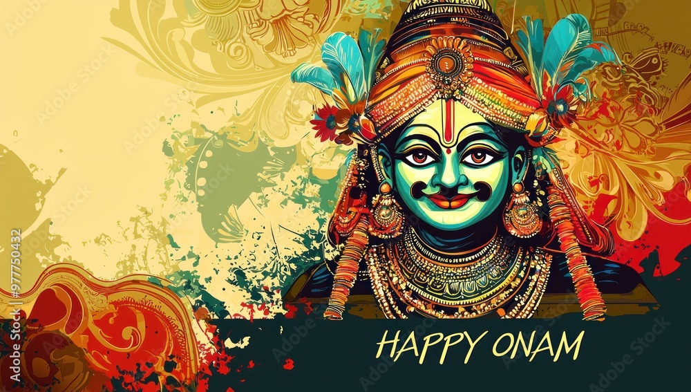 Vector illustration of the happy Onam festival with a Kathakali mask in ...