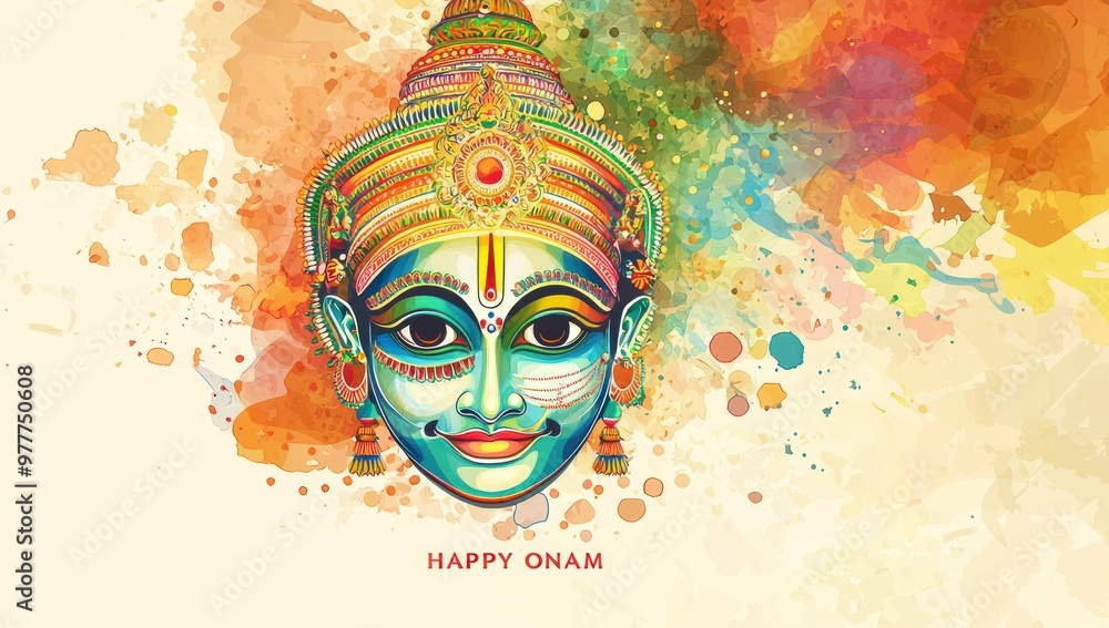 Vector illustration of the happy Onam festival with a Kathakali mask in ...