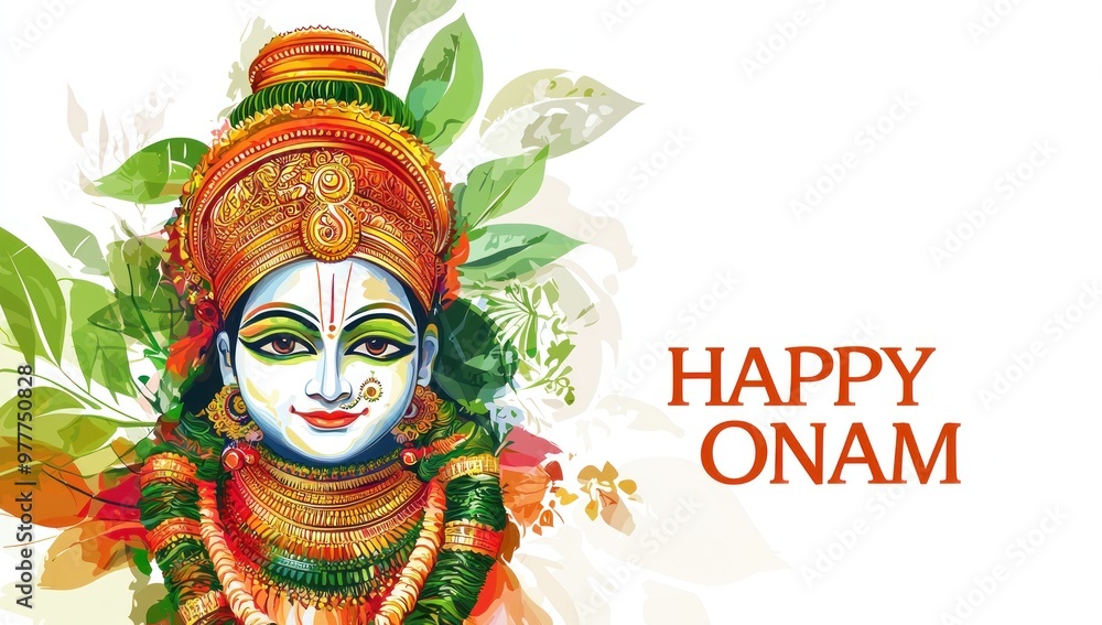 Vector illustration of the happy Onam festival with a Kathakali mask in ...