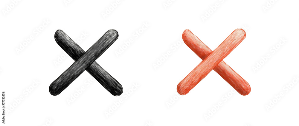 Hand-Drawn Check Mark and X Sign Set, Isolated PNG with Transparent ...