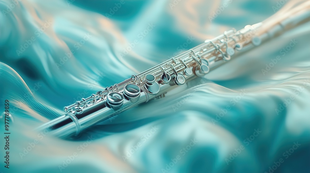 Serene Flute Melody: Documentary Photography of a Flute on Teal ...