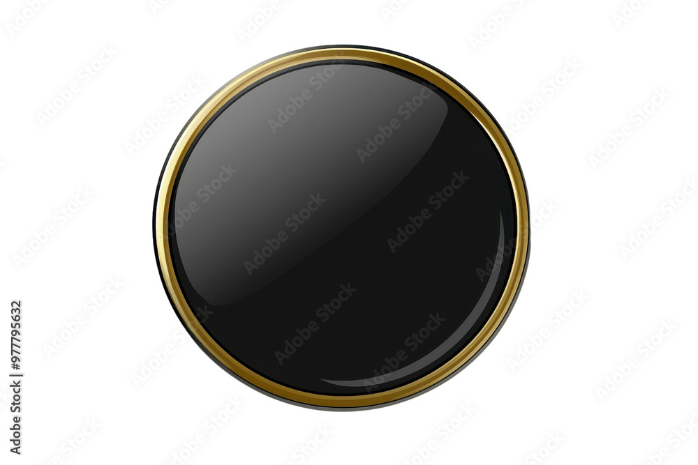Elegant black button with a gold rim, perfect for website design, app ...