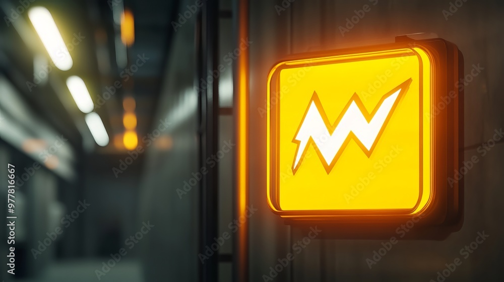 Attention-grabbing yellow 3D electric warning sign designed to alert ...