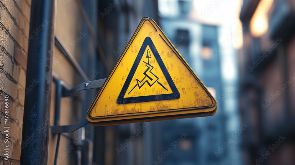 Attention-grabbing yellow 3D electric warning sign designed to alert ...