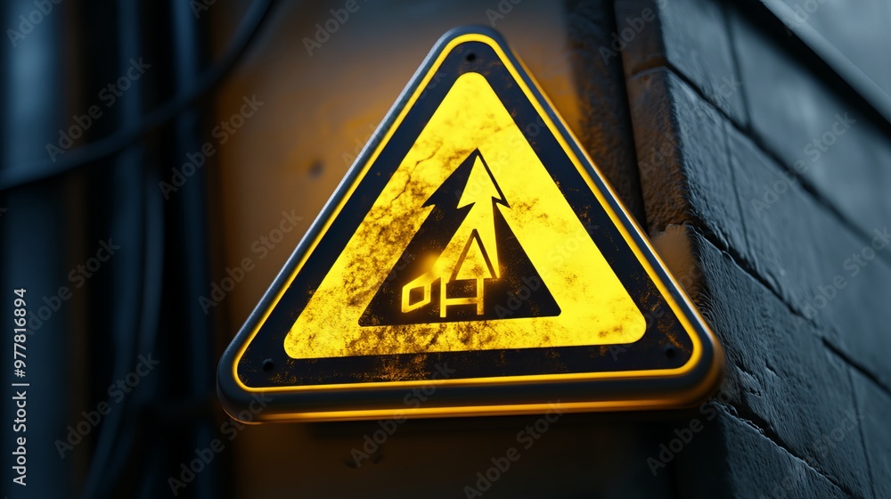 Attention-grabbing yellow 3D electric warning sign designed to alert ...