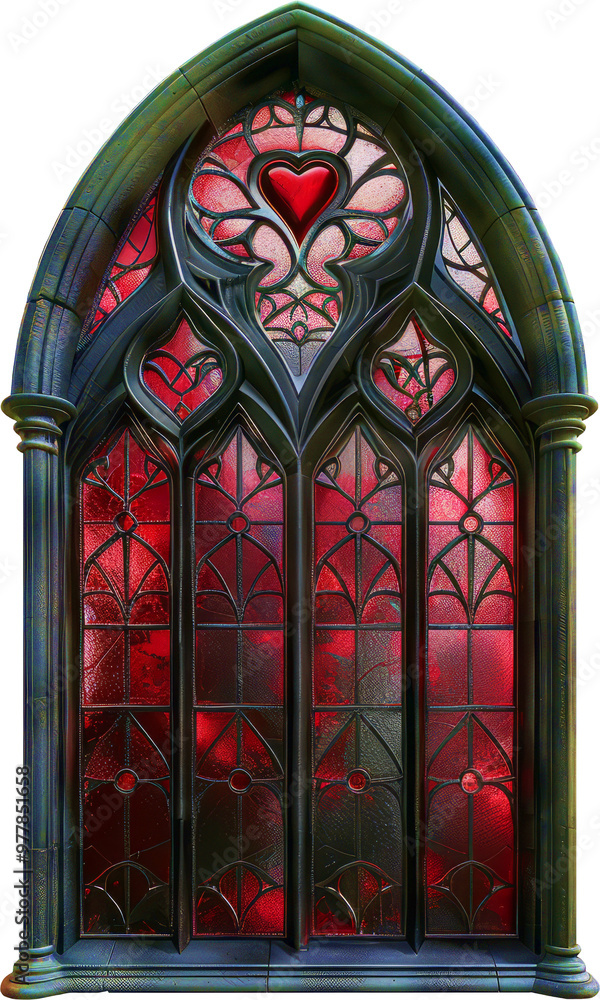 Gothic grandeur of stained glass window Medieval arches Isolated on ...