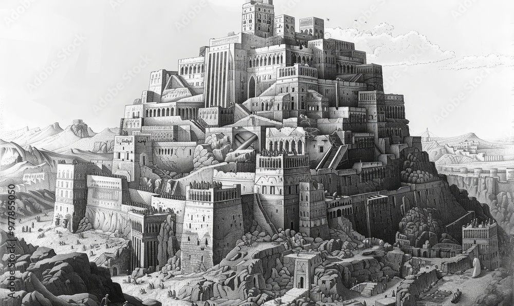Tower of Babel from the Old Testament, Bible Stock Illustration | Adobe ...