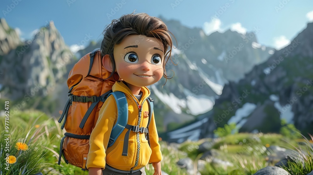 Adorable 3D cartoon character using a buddy system during outdoor ...