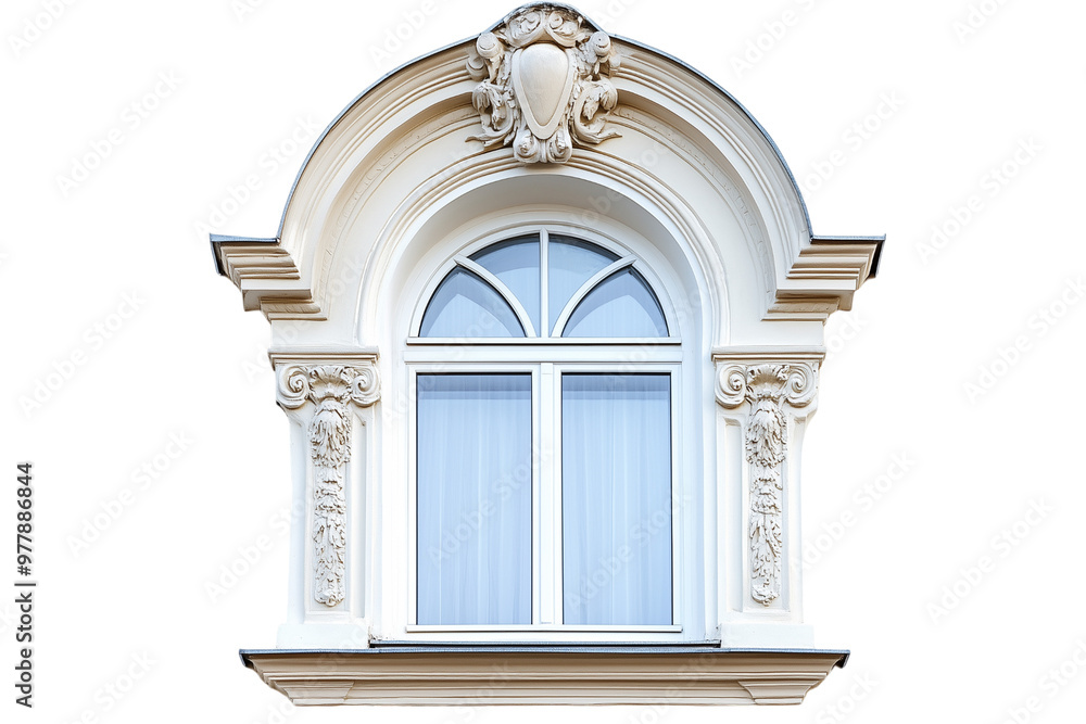 Decorative Arched Window with Detailed Carvings - isolated on White ...