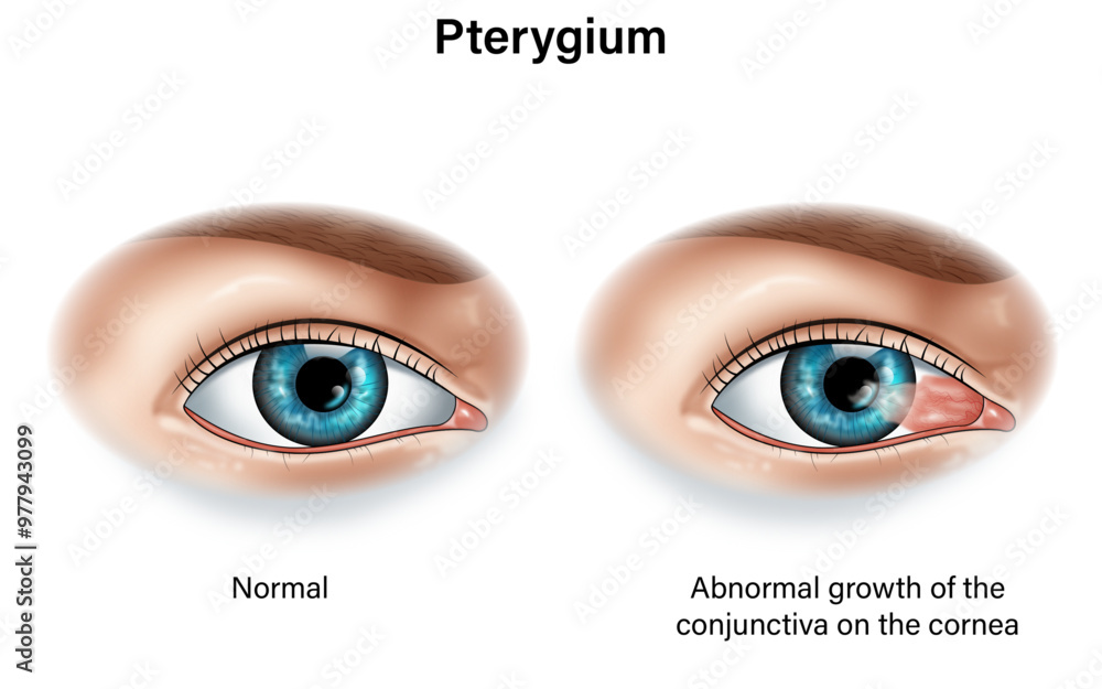 Normal Eye Anatomy vs. Pterygium: Detailed Science Vector Illustration ...