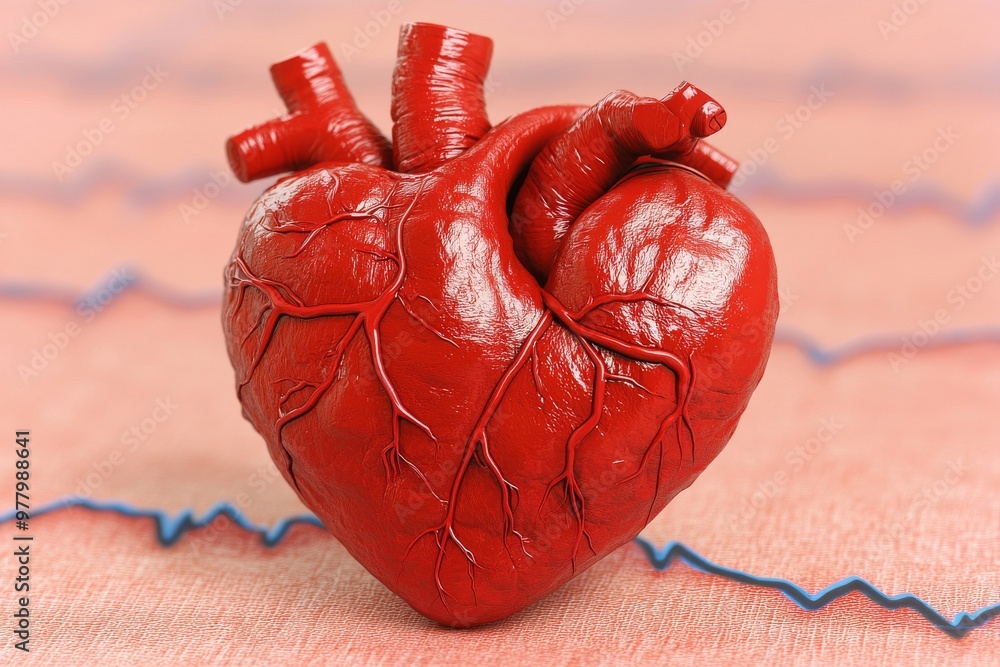 Anatomical Red Heart with Cardiogram Line Representing Cardiovascular ...