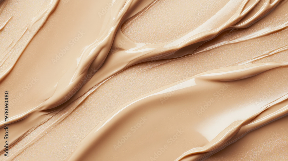A close-up of liquid foundation cream in a neutral beige tone. The ...